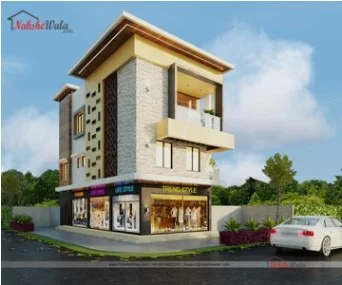 25x50 sqft Shops with Office Elevation |25 by 50 sqft Showroom Building ...