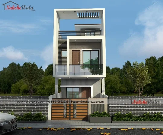 900sqft Duplex 3D Front House Design- Nakshewala | 15x60sqft Double ...