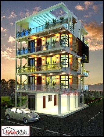 Multi Storey House Elevation | 31*42 Multi-Family Home Elevation | 1302 ...