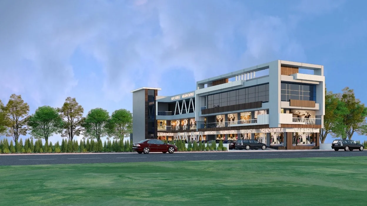 Shopping Complex Building Elevation | Commercial Building Elevation in ...