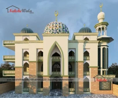 90x110sqft Masjid Architecture And Design | Muslim Mosque 3D Elevation ...
