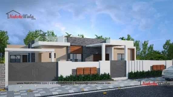 61x78sqft Simplex House Front Elevation | 4758sqft 3D Exterior ...